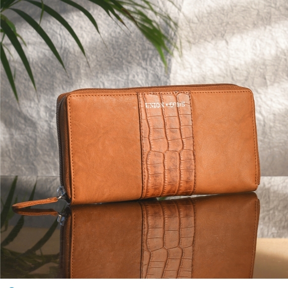 Union Code | Bags | Nwt Union Code Tan Croco Embossed Genuine Leather ...
